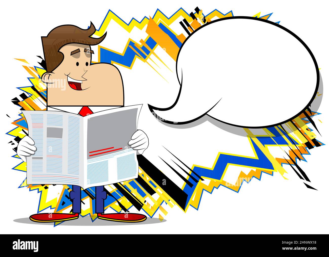 Simple retro cartoon of a businessman reading newspaper. Professional ...