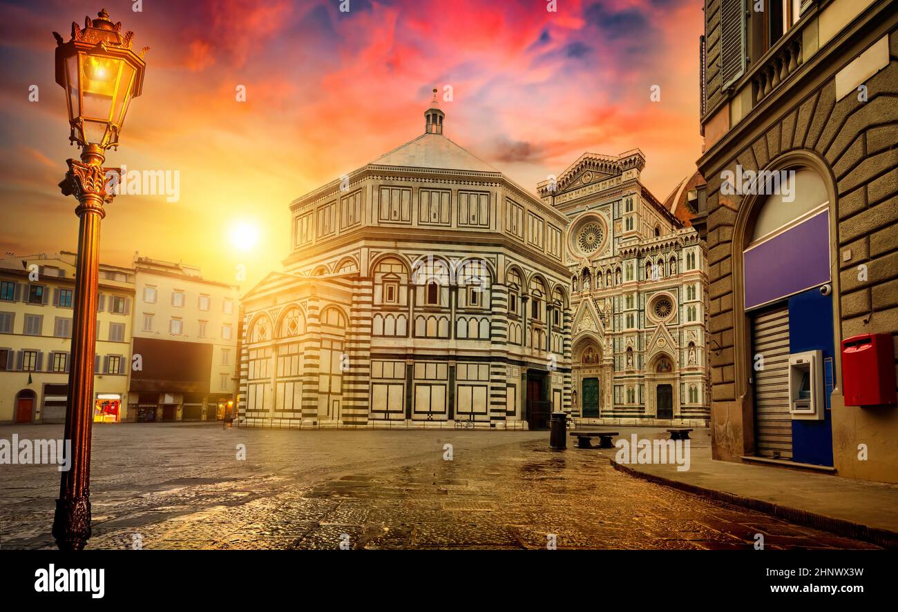 Famous Cathedral Santa Maria del Fiore in Florence at sunrise Stock ...