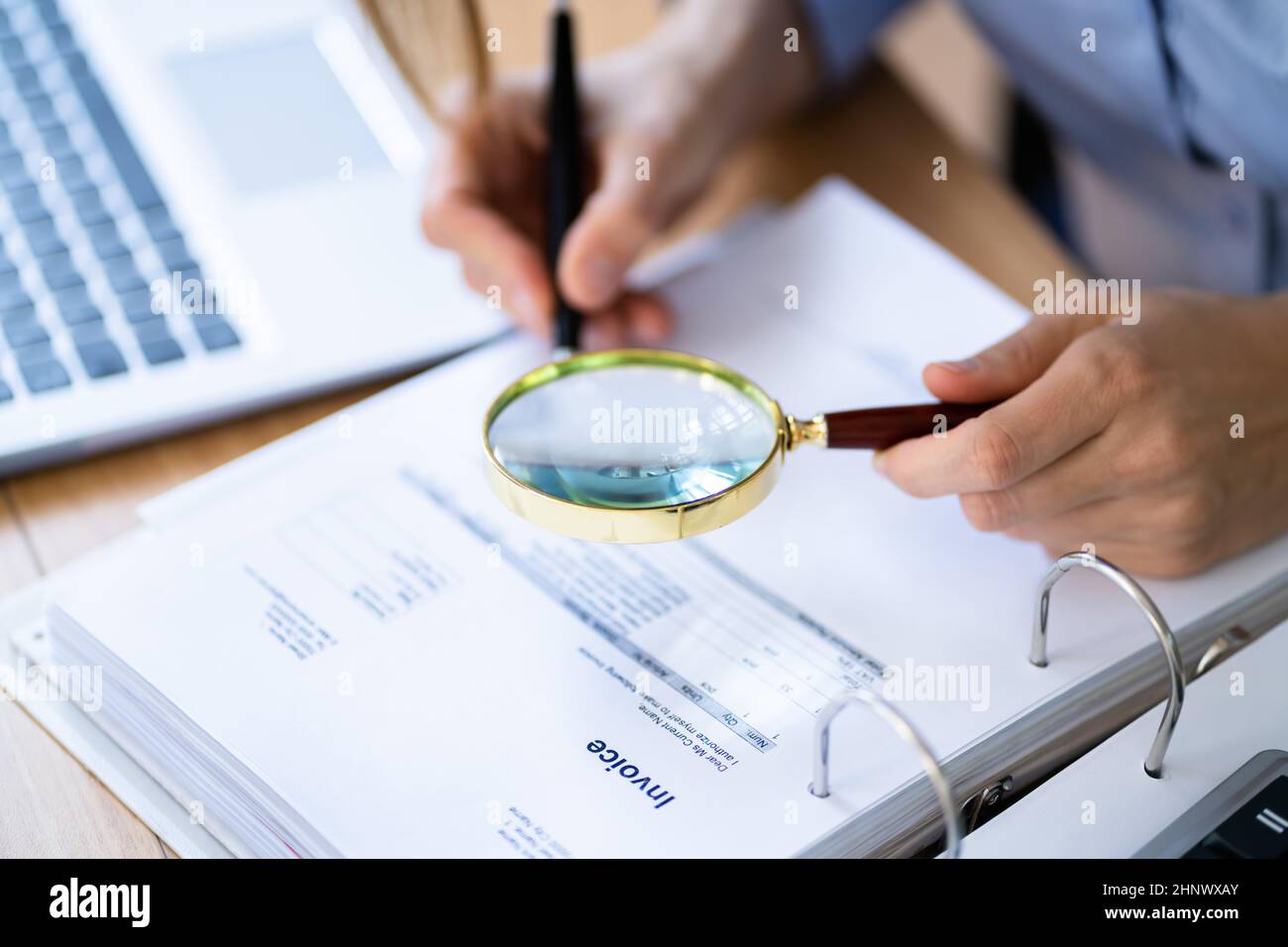 Lawyer Examining Invoice Using Magnifier Glass. Business Audit Stock ...