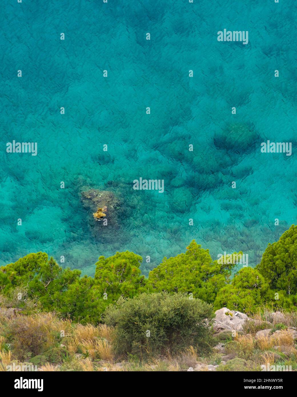 Aerial view from palamidi fort of coast of mediterranean sea, nafplion ...