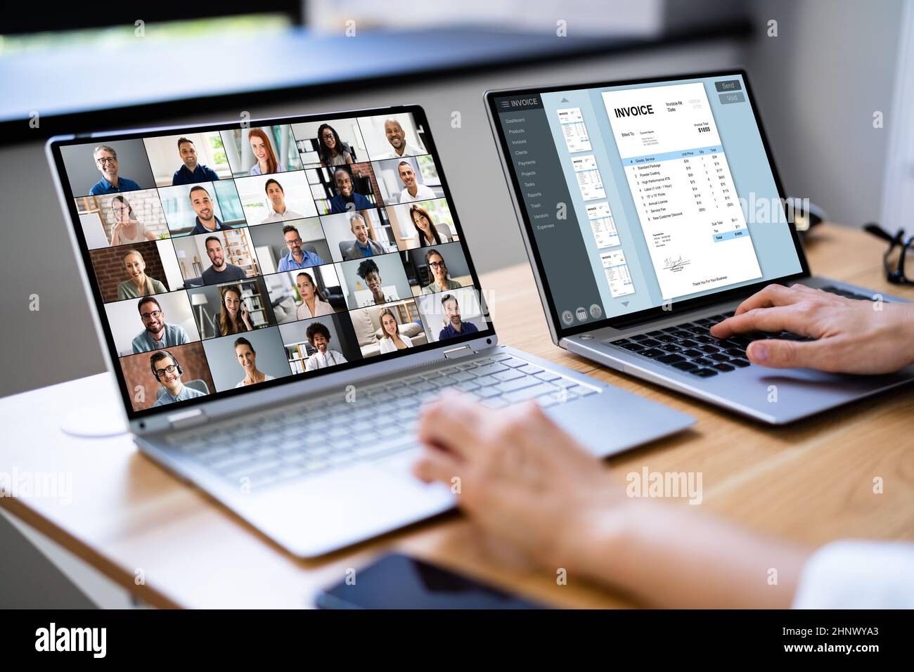 Online Video Conference Meeting. Working With E Invoice Stock Photo - Alamy