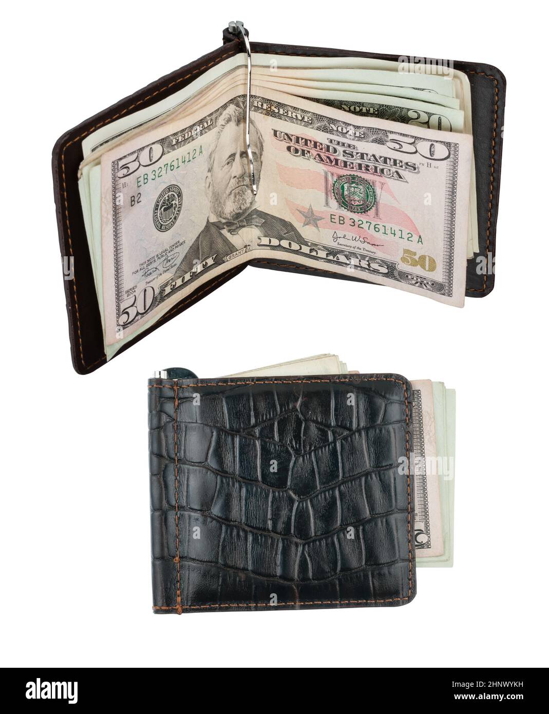 Wallet with moneyclip, isolated on white background Stock Photo - Alamy