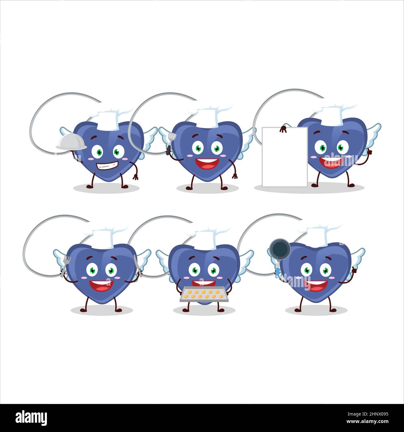 Cartoon character of angel heart necklace with various chef emoticons ...