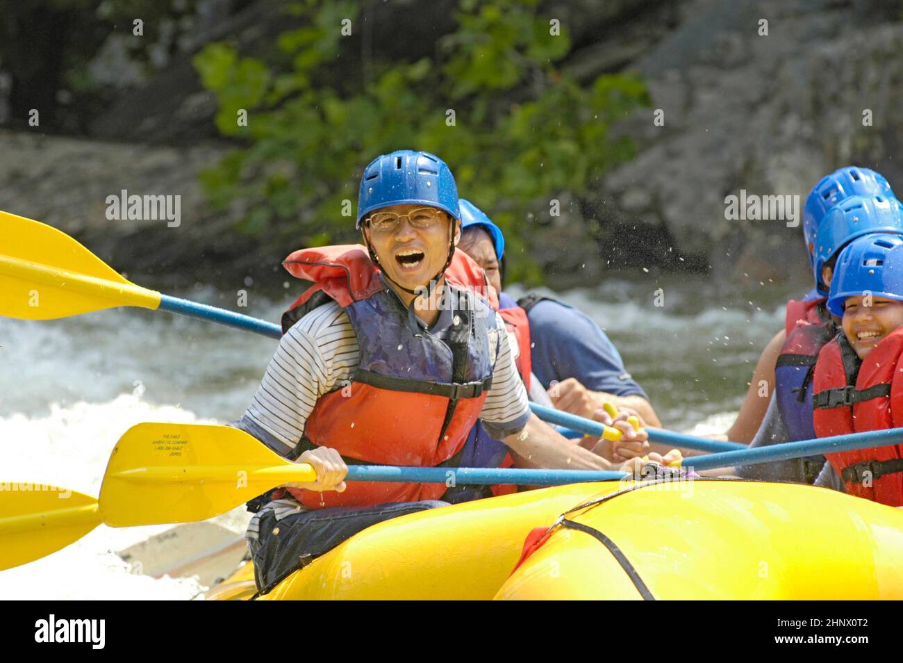 Tourists taking a whitewater raft trip on the Oconee River of Tennessee ...