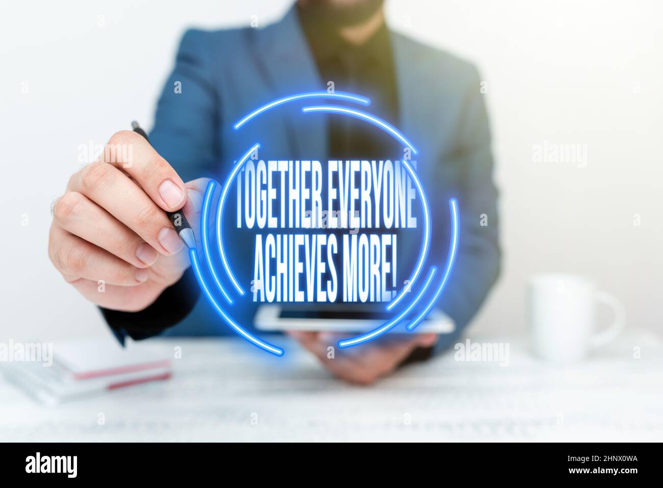 Sign displaying Together Everyone Achieves More, Internet Concept ...