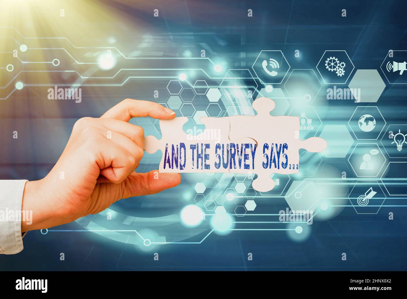 Text caption presenting And The Survey Says, Internet Concept written ...