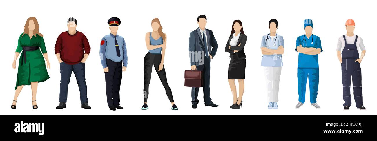 Set of 9 pcs people of different professions on a white background ...