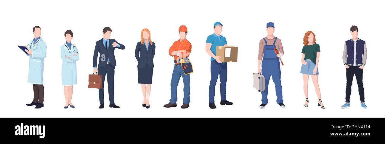 Set of 9 pcs people of different professions on a white background ...