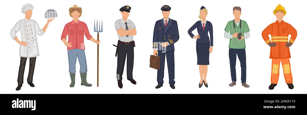 Set of 7 pcs people of different professions on a white background ...