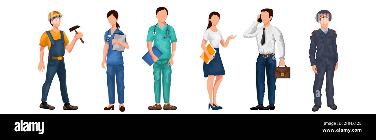 Set of 6 pcs people of different professions on a white background ...