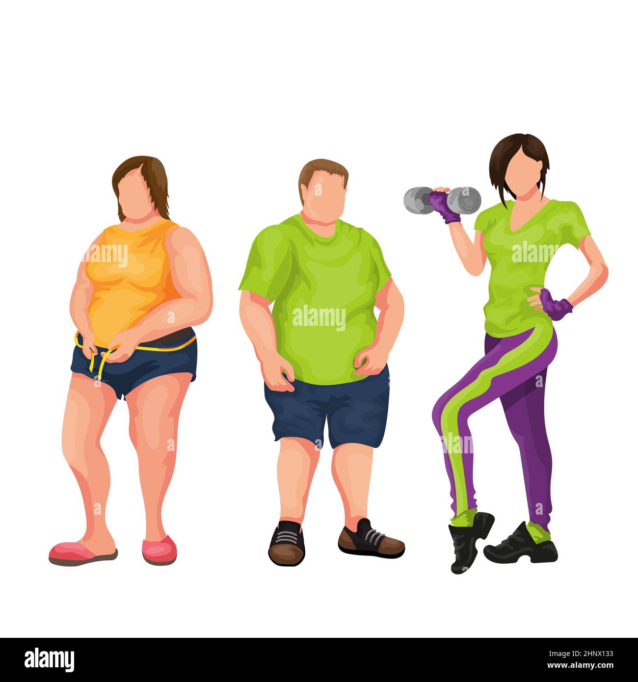 Fat girl and athletic, fat guy on a white background - Vector ...