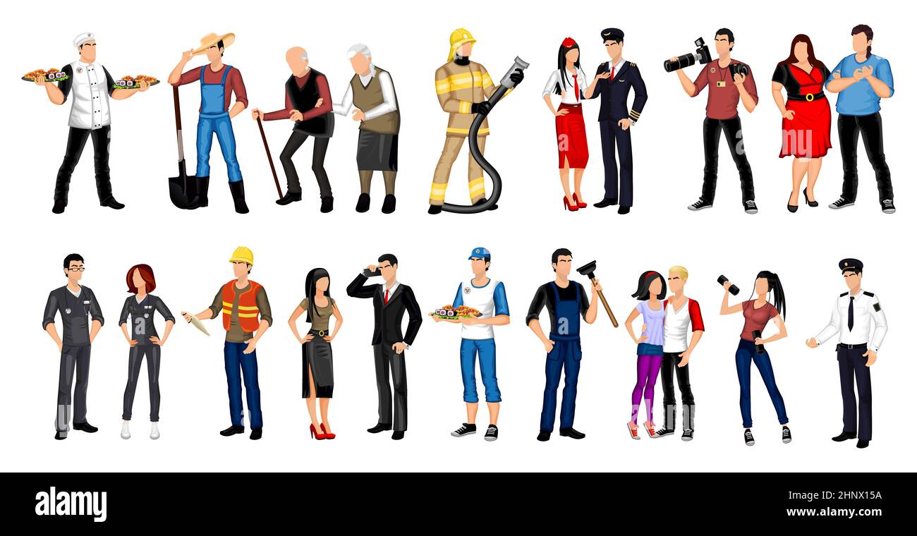 Set of 21 pcs people of different professions on a white background ...