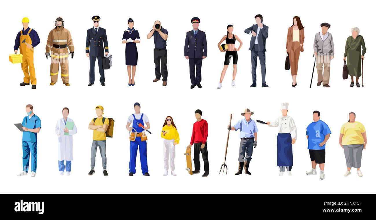 Set of 21 pcs people of different professions on a white background ...