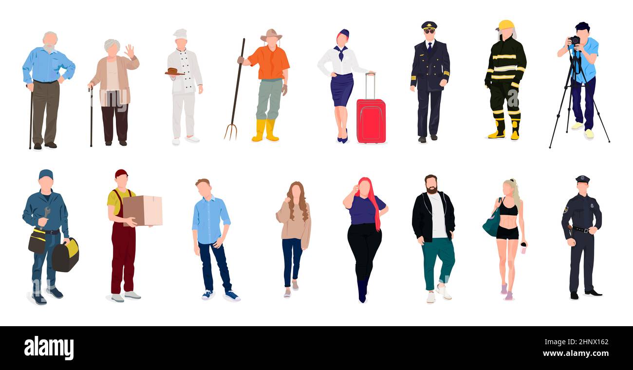 Set of 16 pcs people of different professions on a white background ...