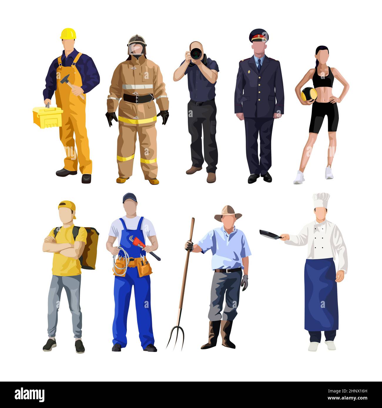 Set of 9 pcs people of different professions on a white background ...