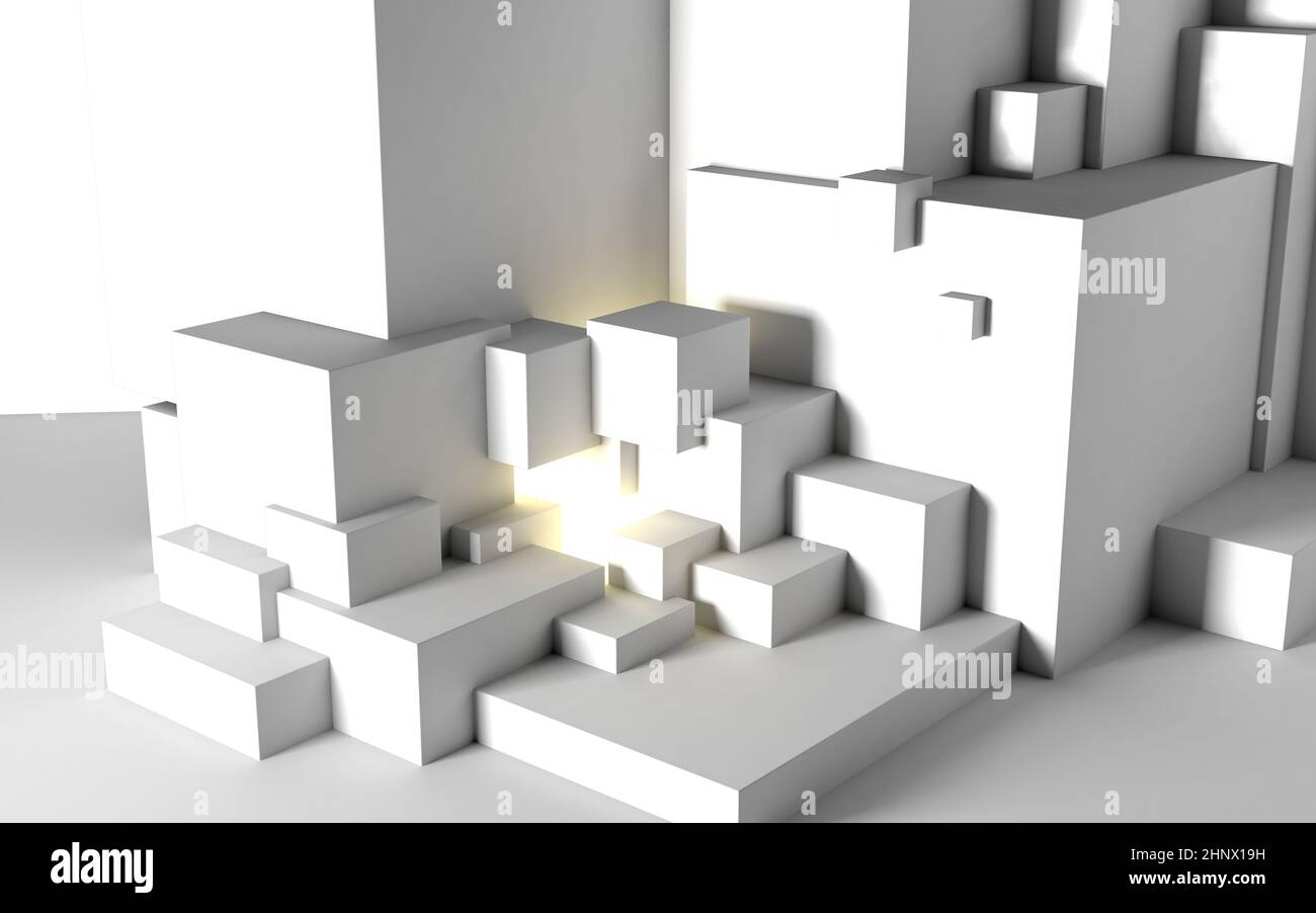 Abstract architectural background with cube construction or stage and ...