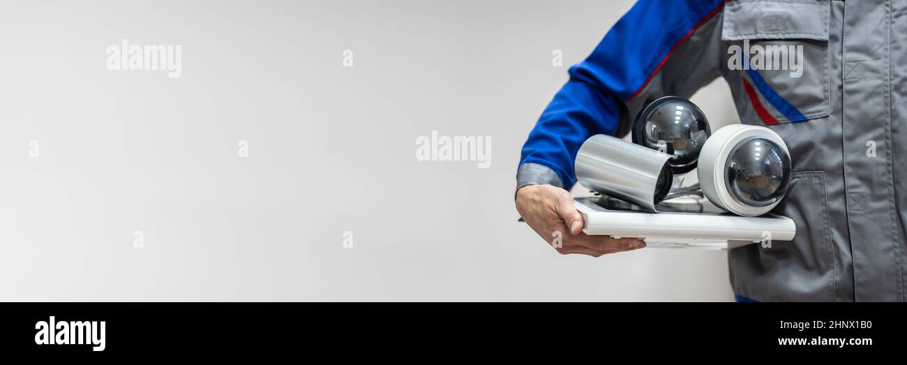 Technician Using Surveillance Security Camera Video System Stock Photo ...