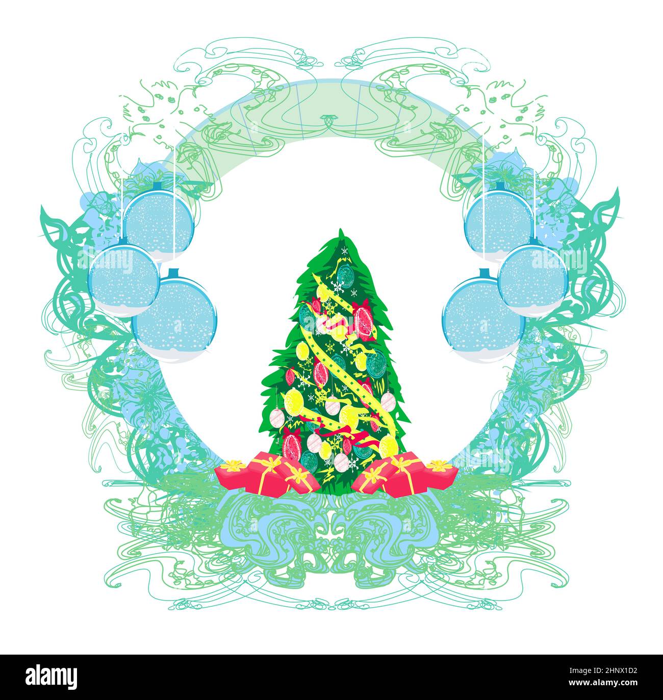 Abstract christmas tree card - decorative vintage frame Stock Photo - Alamy