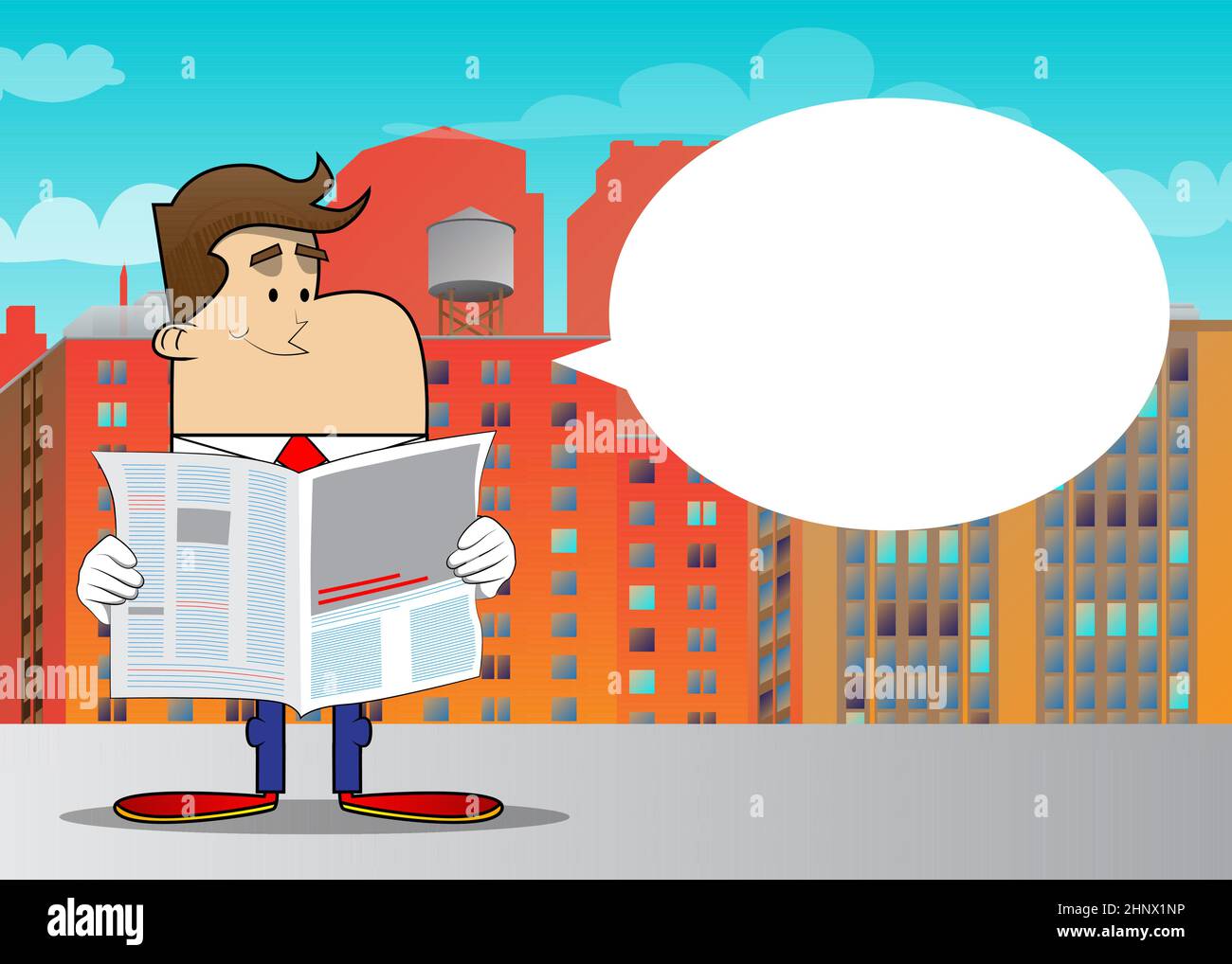 Simple retro cartoon of a businessman reading newspaper. Professional ...