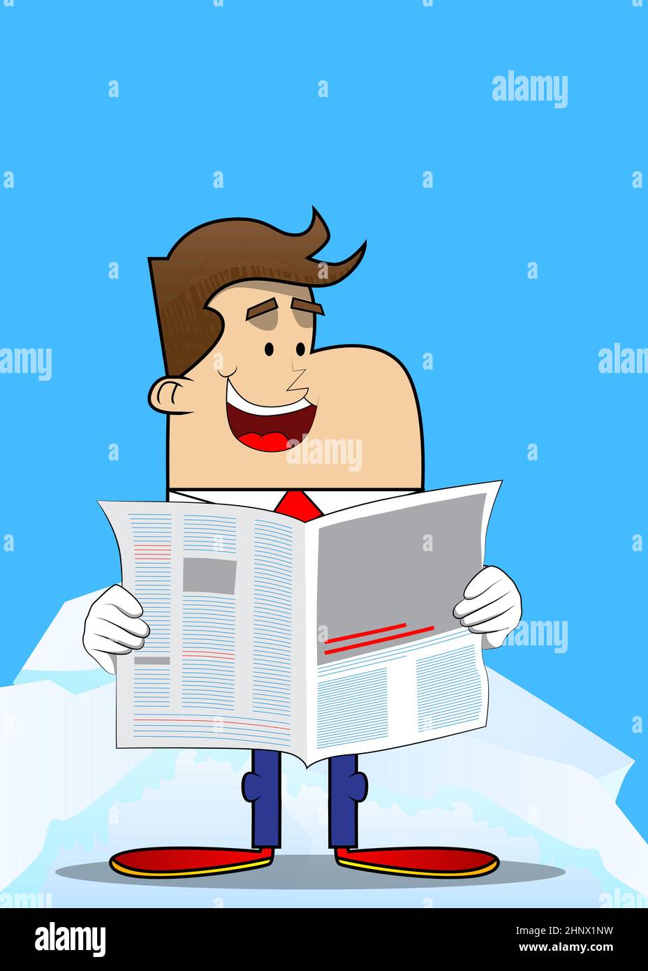 Simple retro cartoon of a businessman reading newspaper. Professional ...