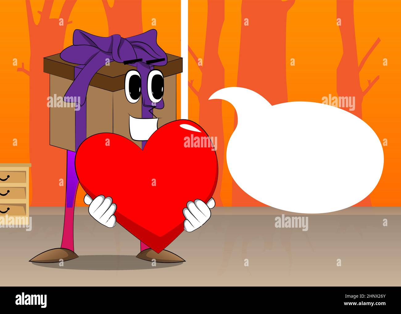 Gift Box with holding a big red heart as a cartoon character. Holiday ...