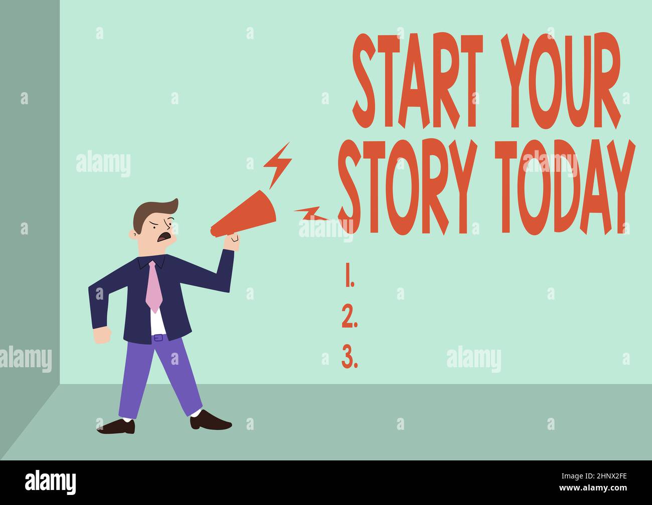 Conceptual caption Start Your Story Today, Word Written on work hard on ...