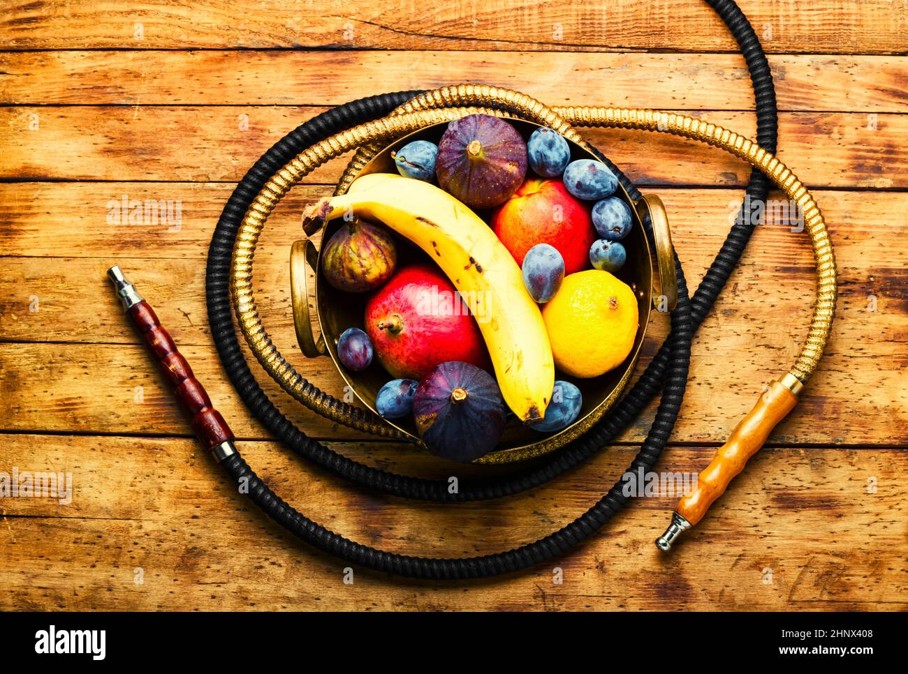 Fresh smoking shisha with fruit flavor.Oriental hookah on fruit tobacco ...