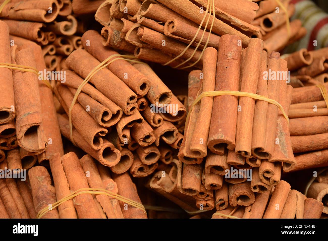 Natural dried bark cinnamon in front of spice shop in the Turkish ...