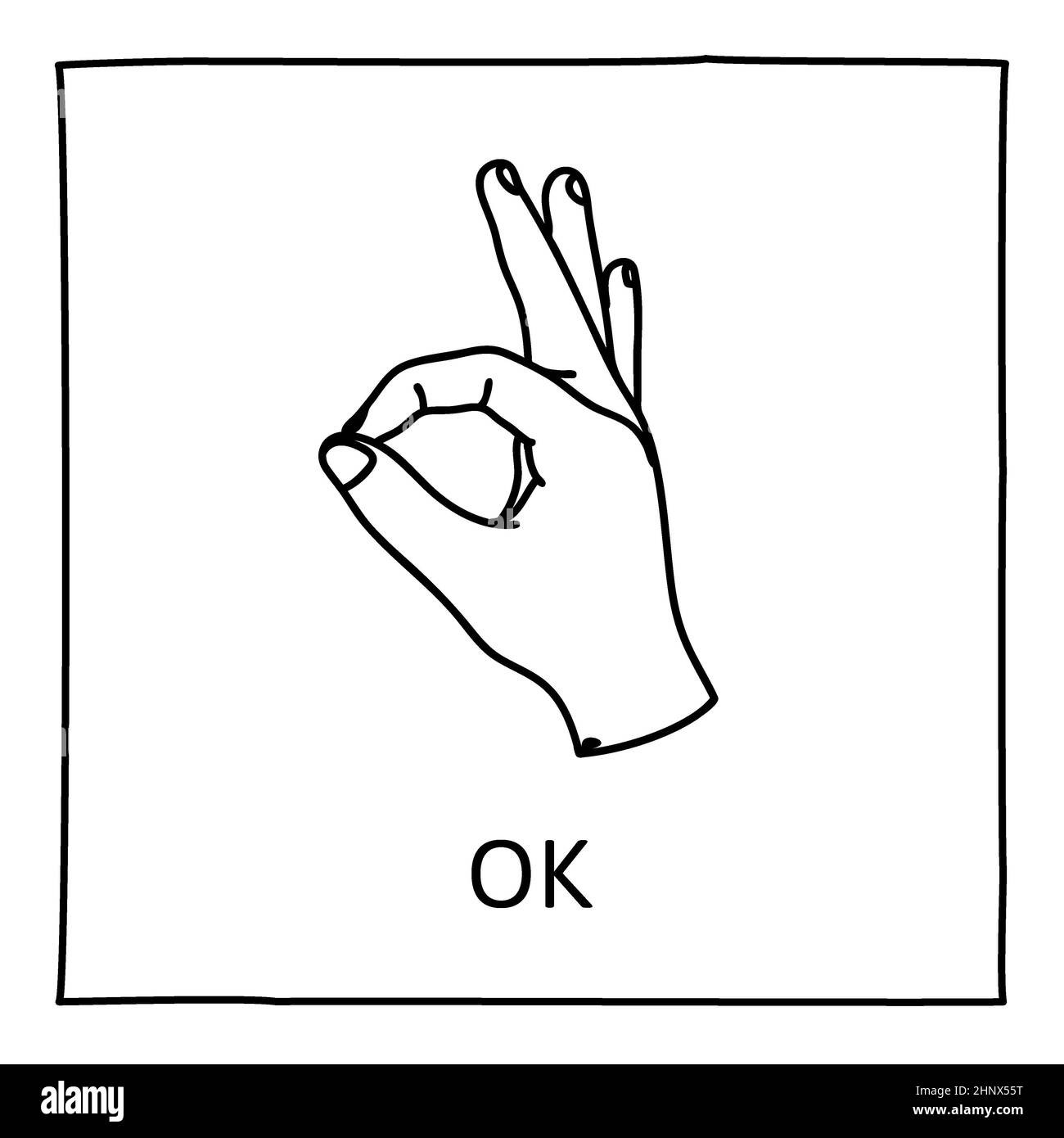Doodle OK icon. Hand drawn gesture symbol. Line art style graphic ...