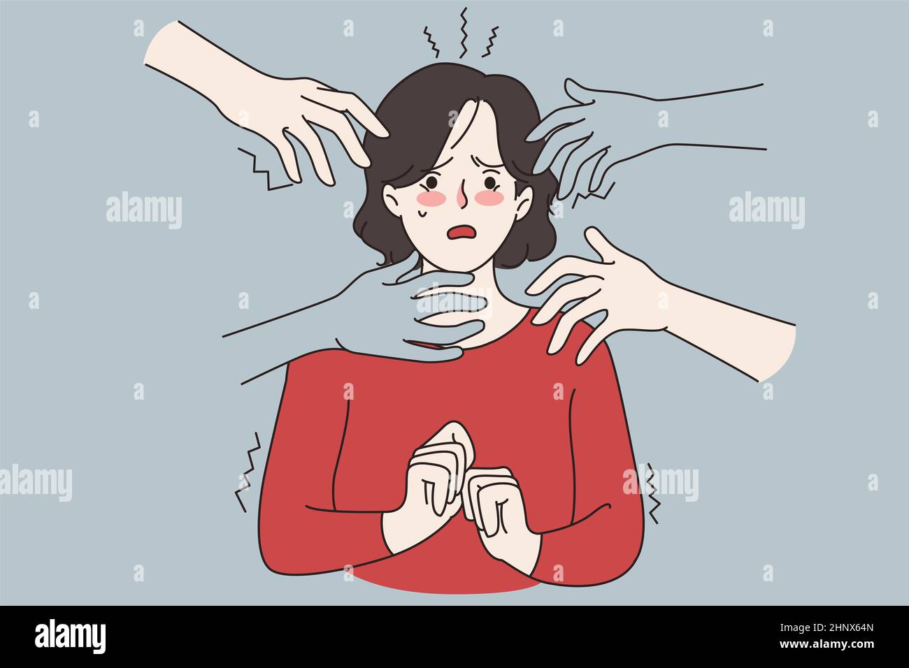 Hands Stretched To Anxious Unhappy Scared Woman Suffer From Panic