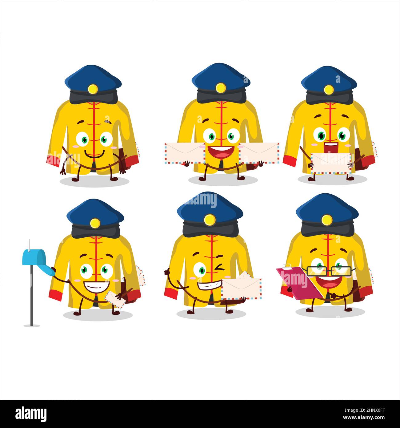 A picture of cheerful yellow chinese traditional costume postman ...