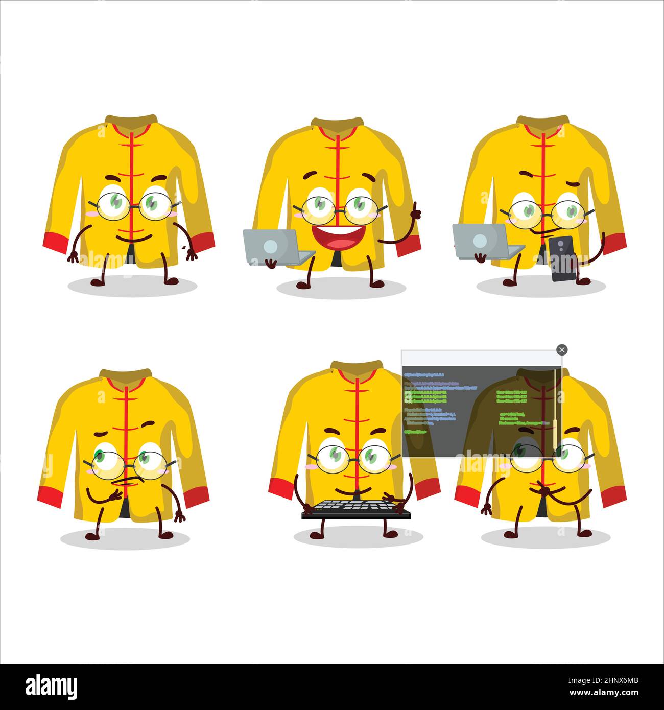 Yellow chinese traditional costume Programmer cute cartoon character ...