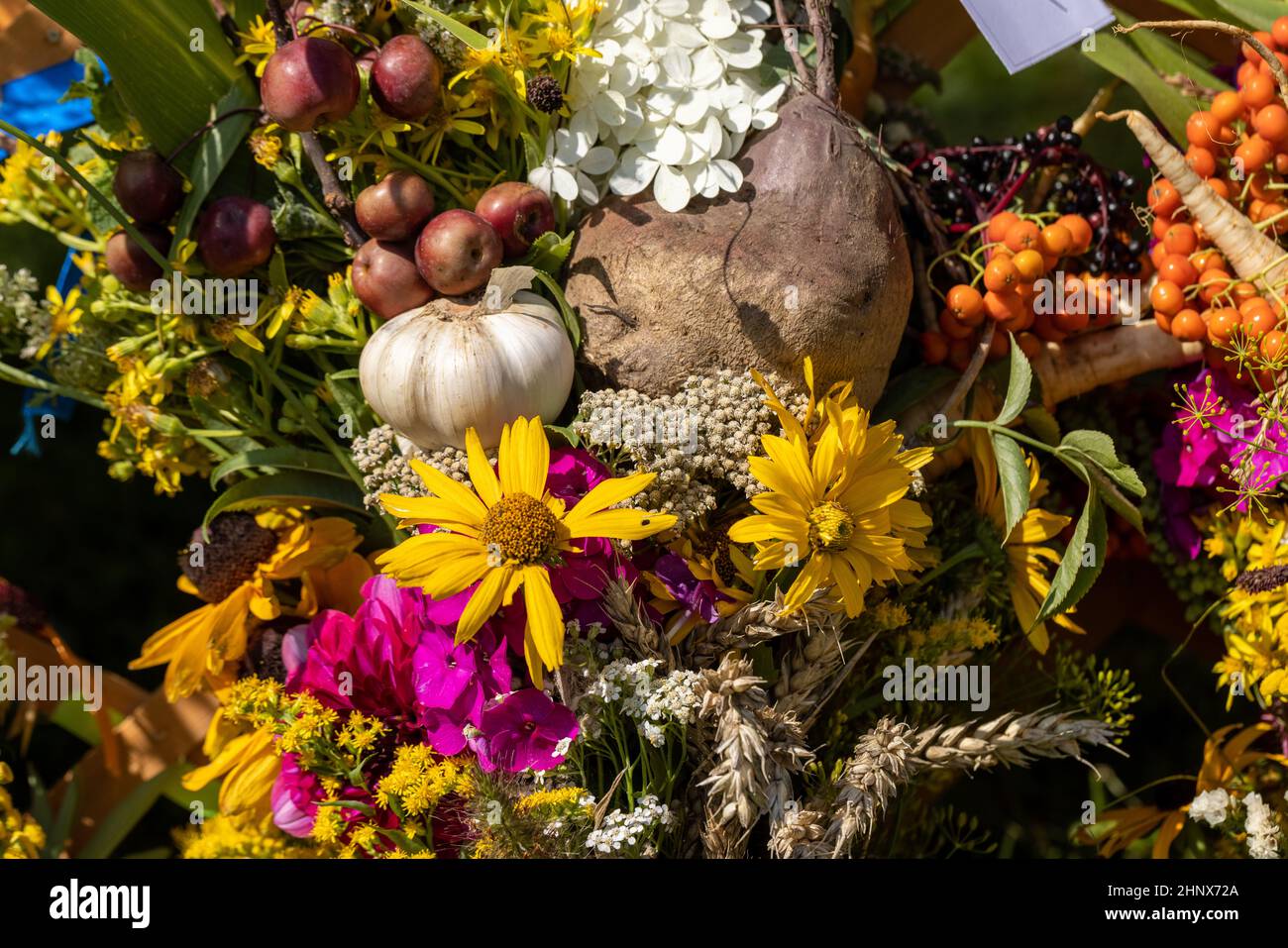 Traditional bouquet of flowers, herbs and fruits that are the symbol of ...