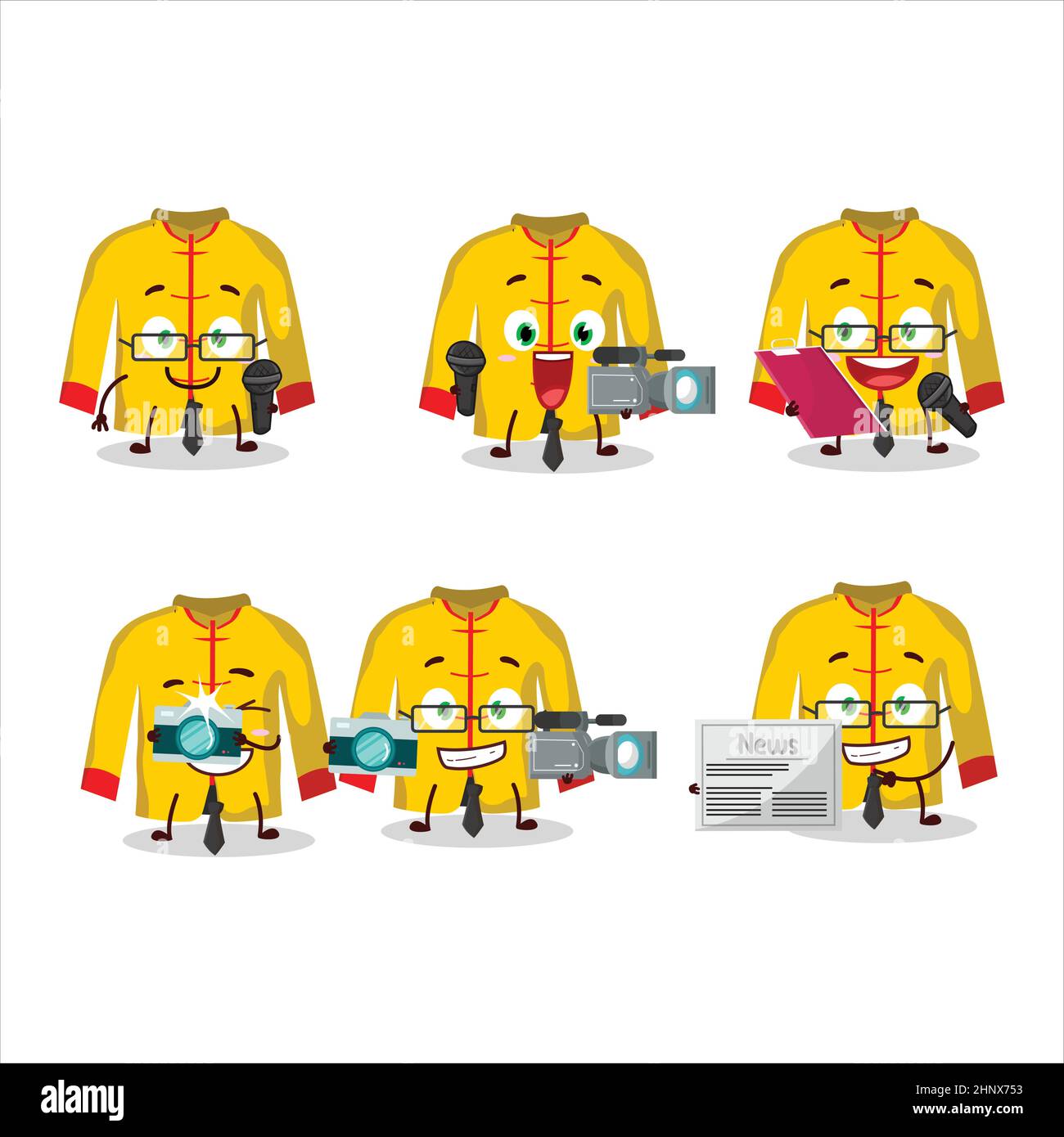 Character reporter yellow chinese traditional costume cute mascot with ...