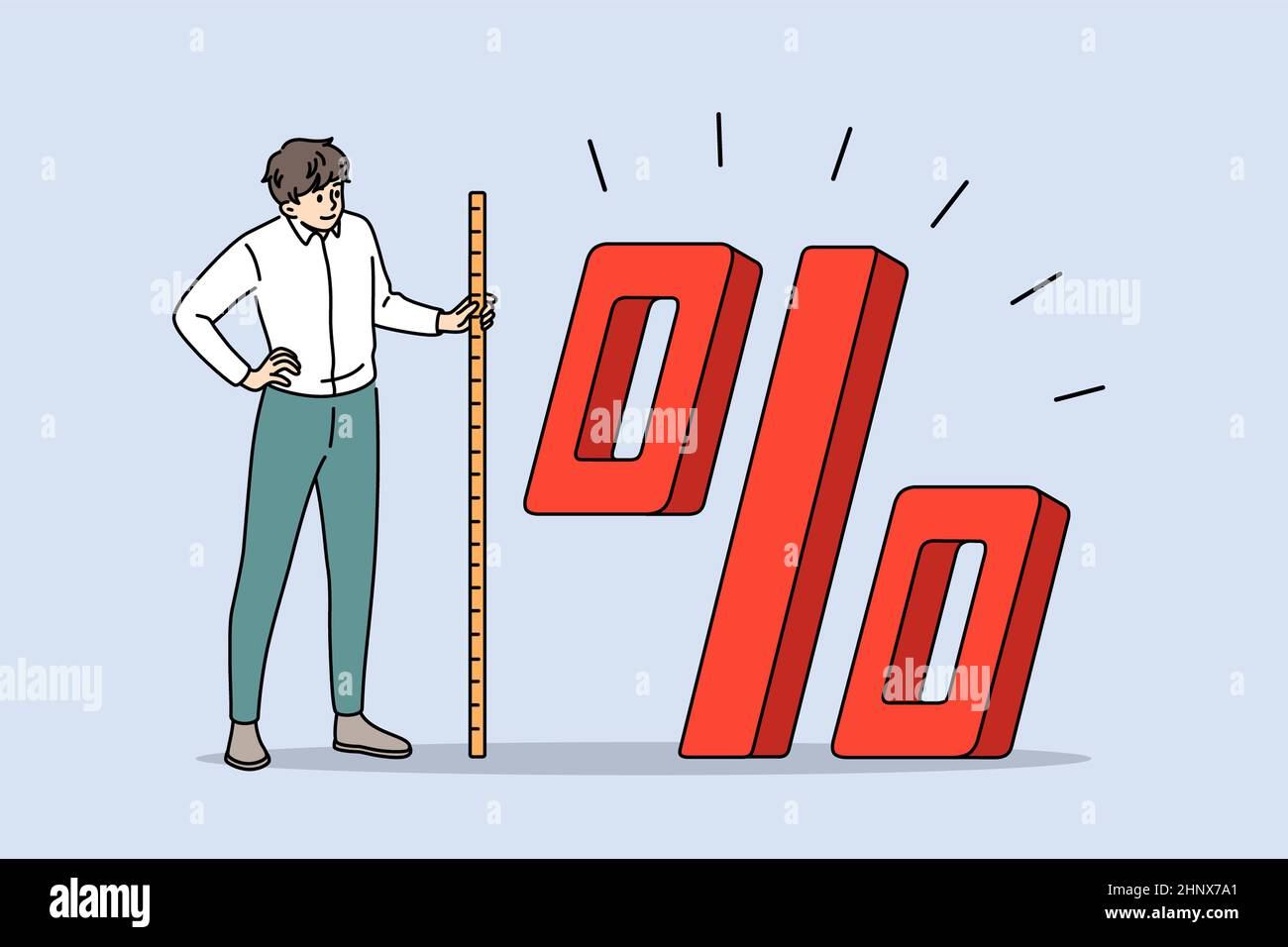 Discount, sale and marketing concept. Young man standing with measure ...