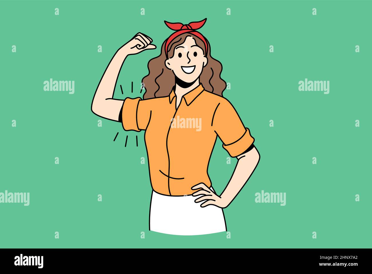 Feminism, self confidence of woman concept. Young smiling girl cartoon ...