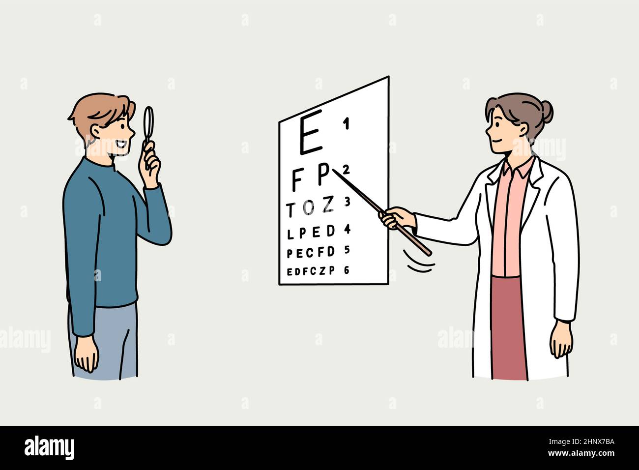 Eyesight check and healthcare concept. Young woman doctor in uniform ...