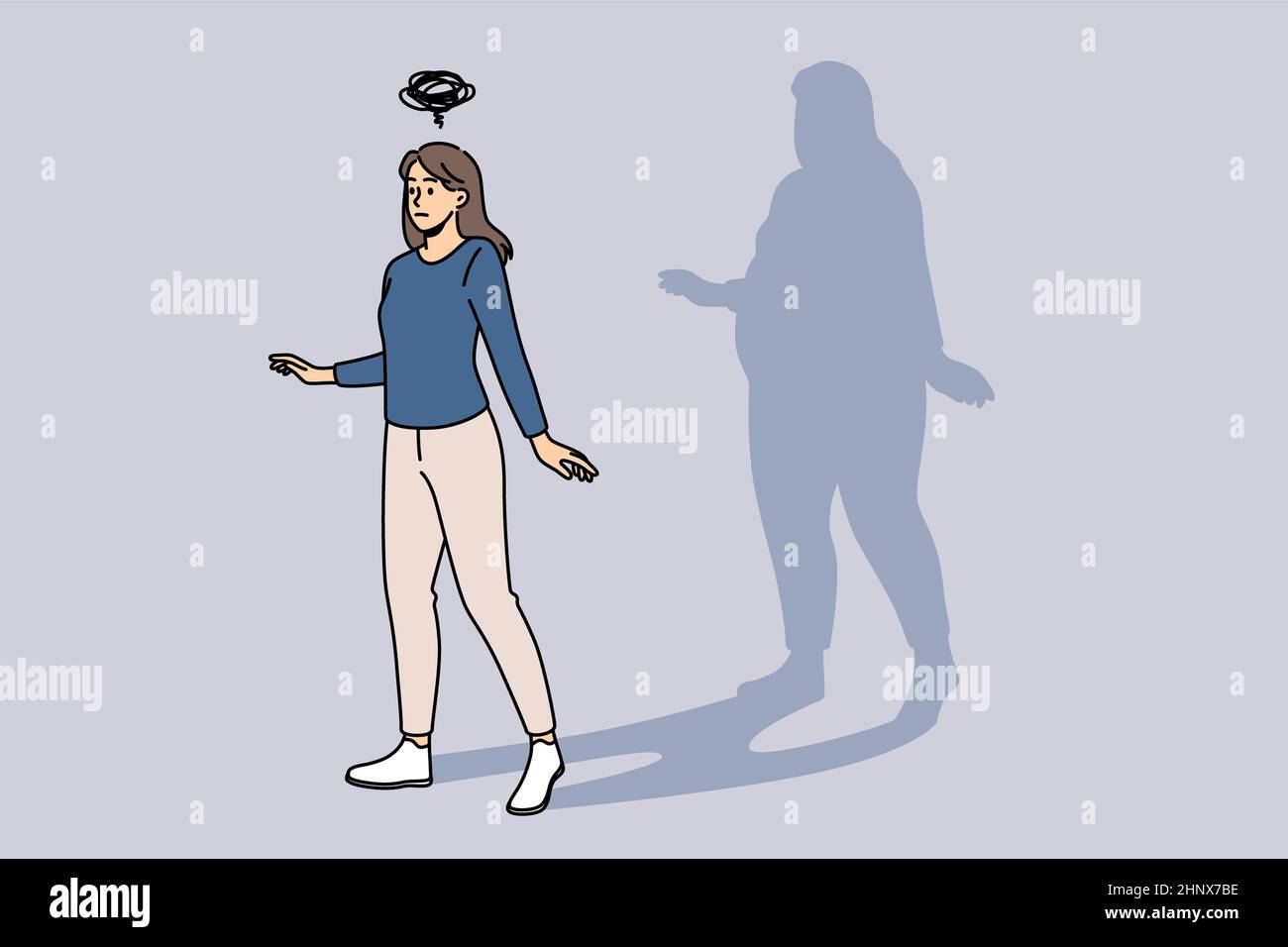 Overweight and human figure concept. Young slim fit woman standing ...