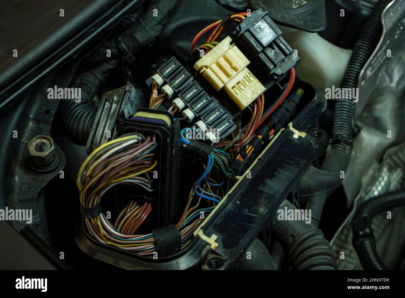Detail of Modern car engine ecu electrical cables Stock Photo - Alamy