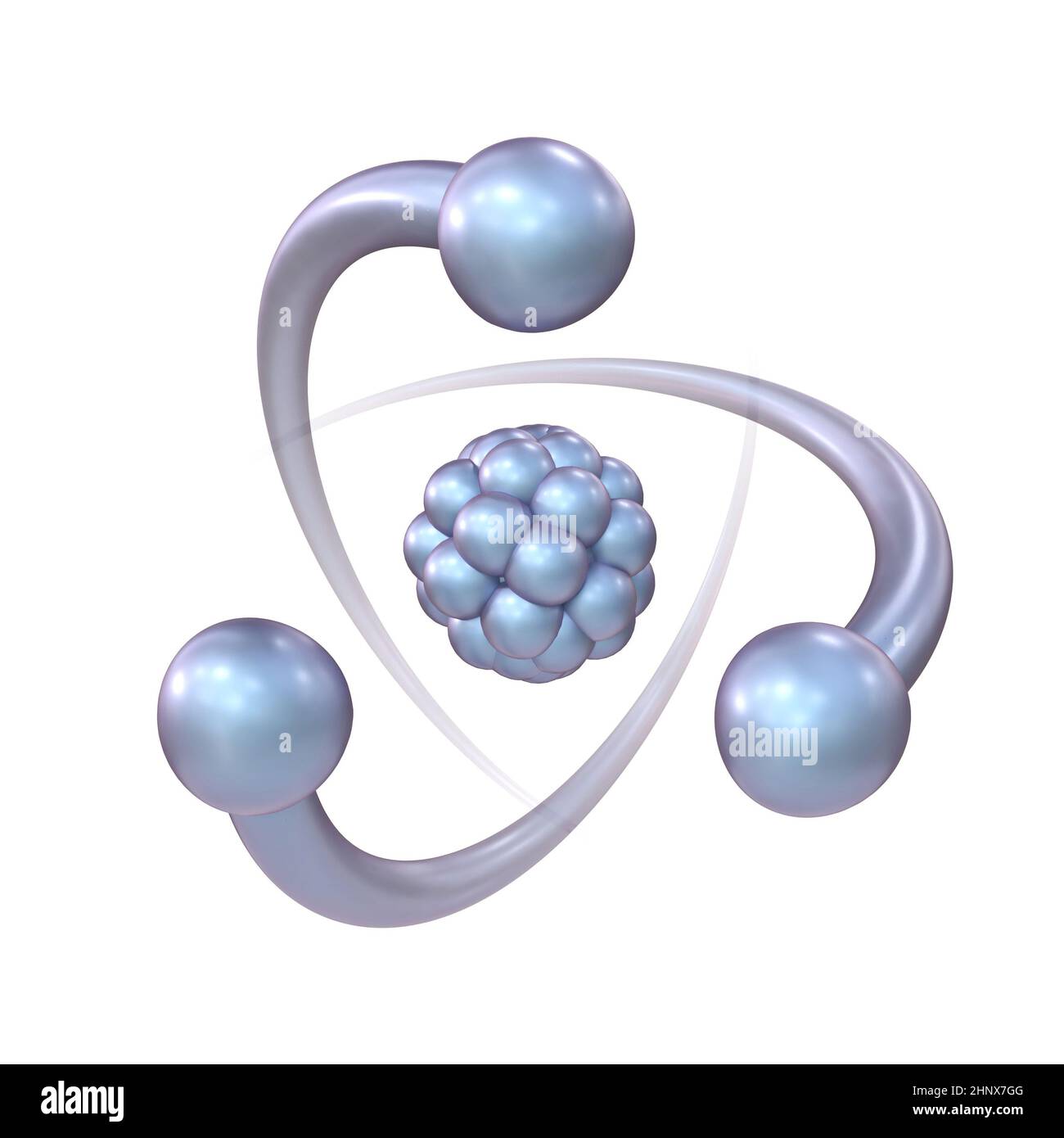 Blue violet atom sign 3D rendering illustration isolated on white ...