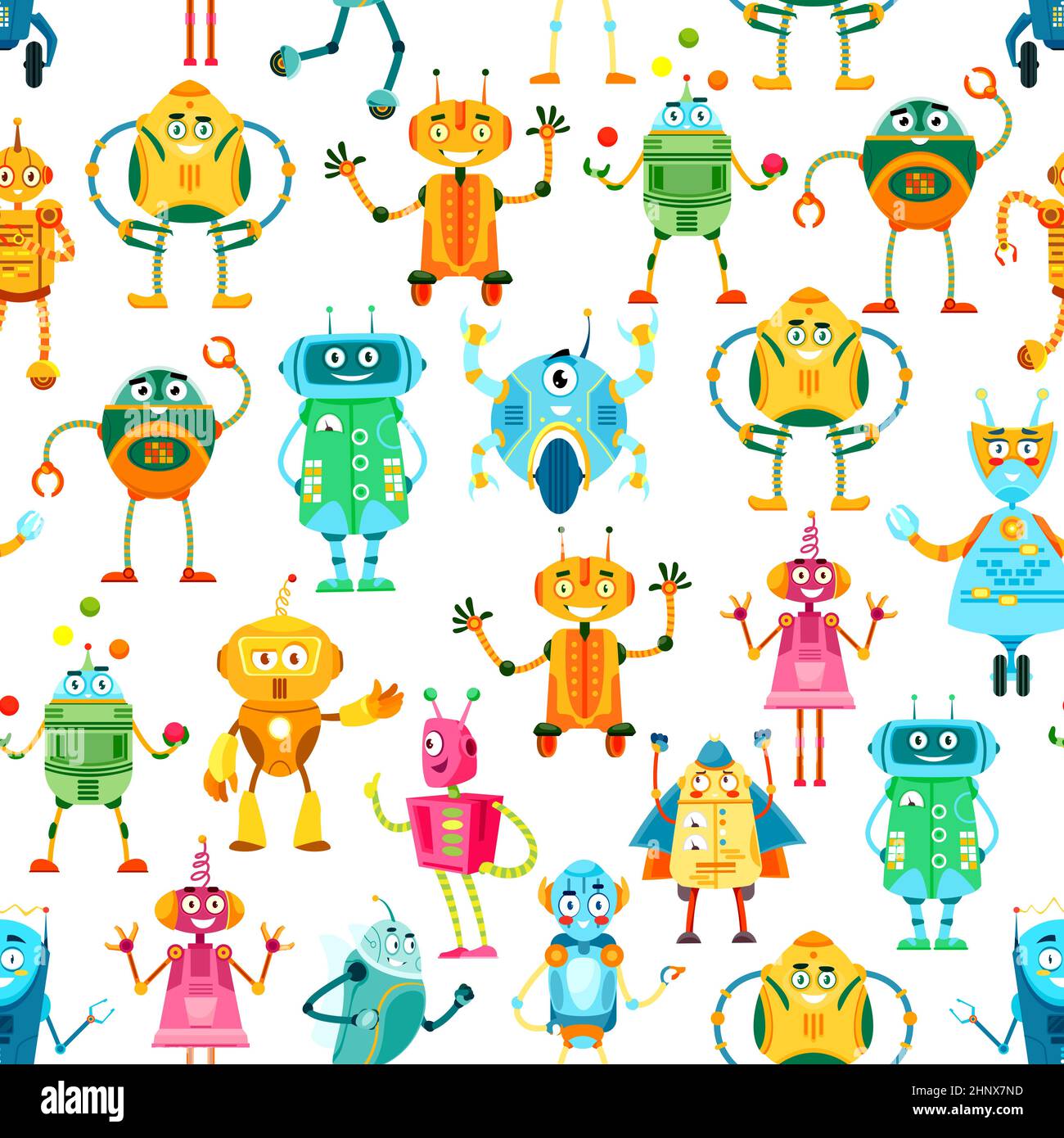 Cartoon robots and droids seamless pattern. Wallpaper or fabric print ...