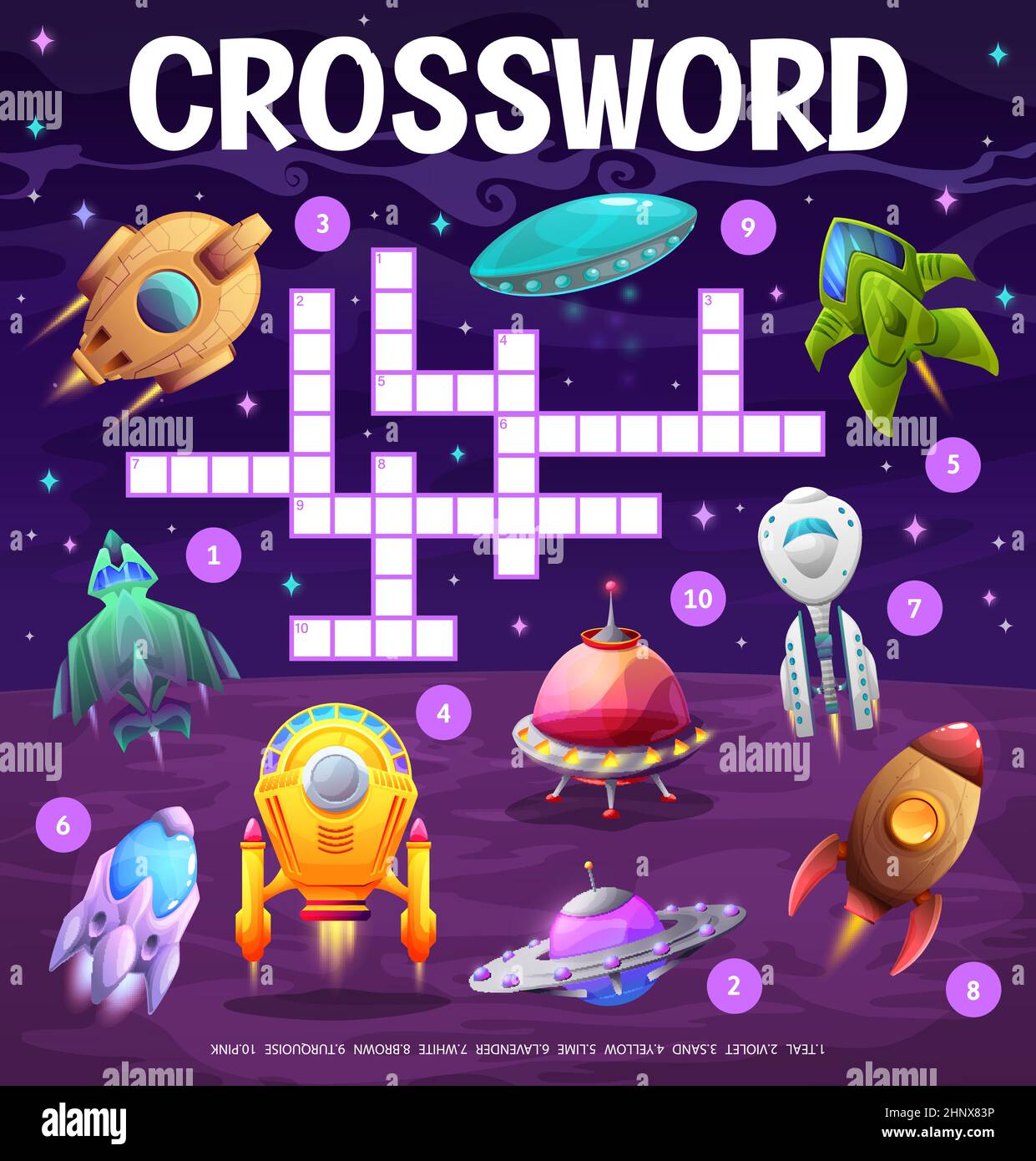 Find a color of spaceship, starship and UFO crossword grid worksheet ...