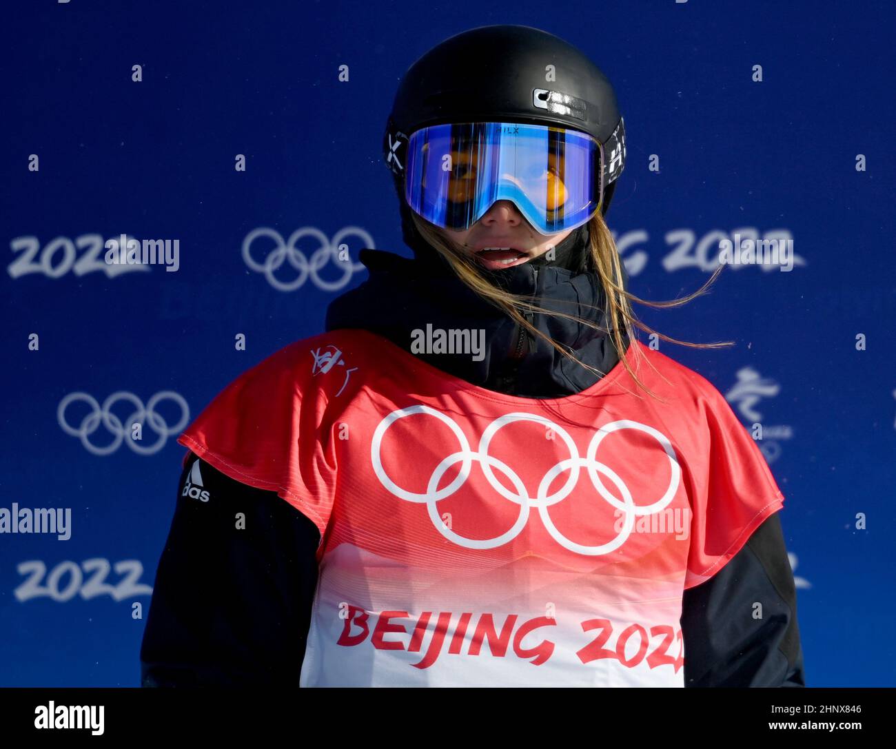 Great Britain's Zoe Atkin reacts after a run during the Women's Freeski ...