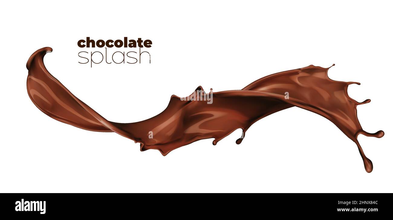 Long chocolate milk wave flow splash. Dessert drink stream splash with ...