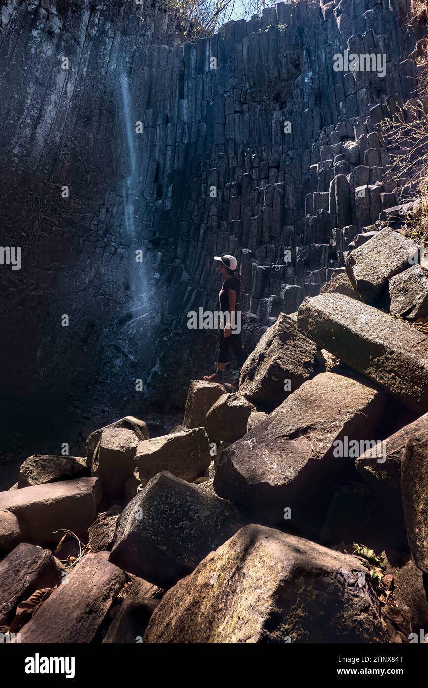 Basalt rock columns at the Los Tercios waterfall, Suchitoto, El ...