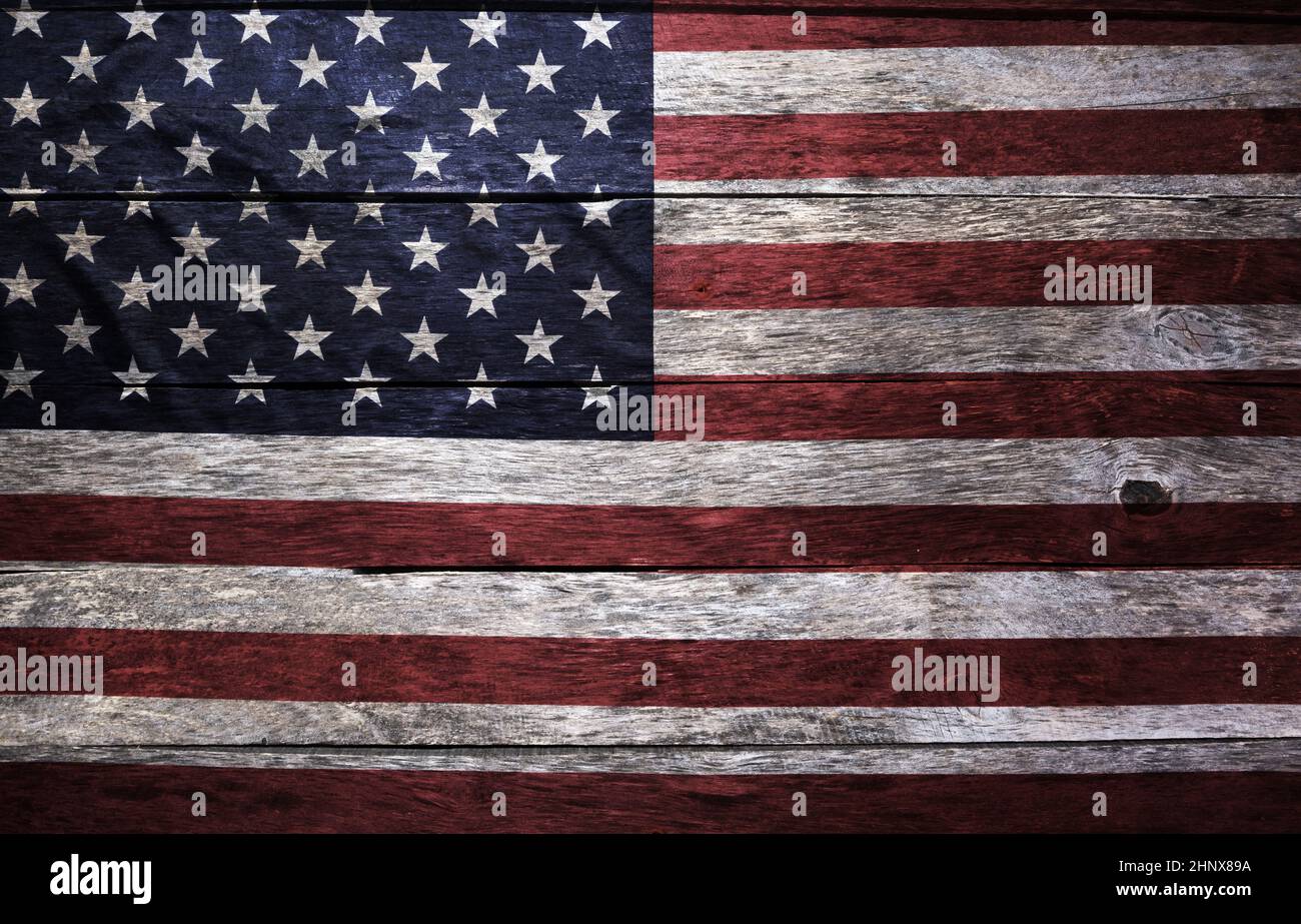Worn and weathered image flag United States America on an old board ...