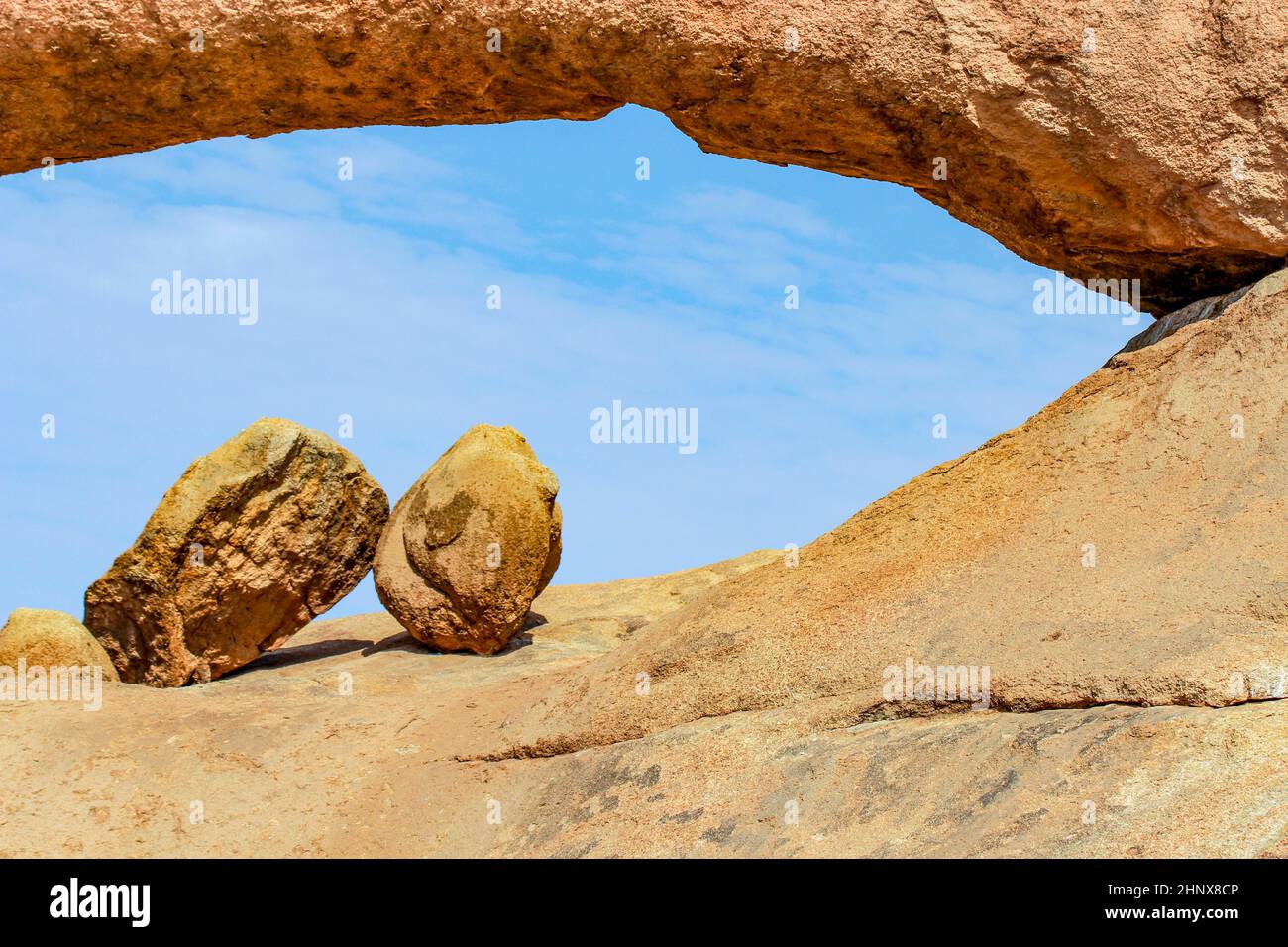 Natural array of bald granite outcrops and stone arch Spitzkoppe ...