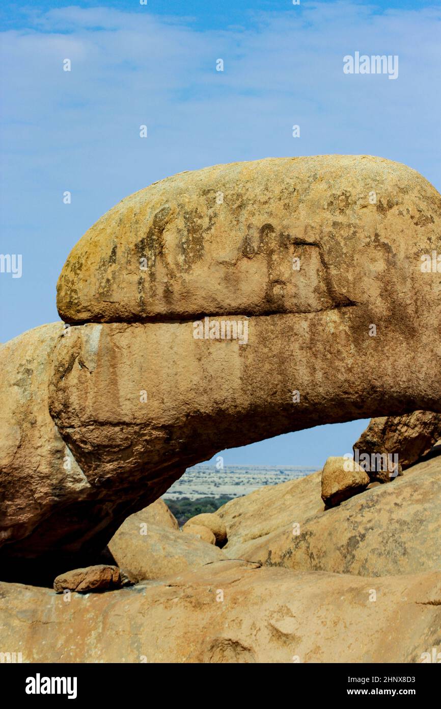 Natural array of bald granite outcrops and stone arch Spitzkoppe ...