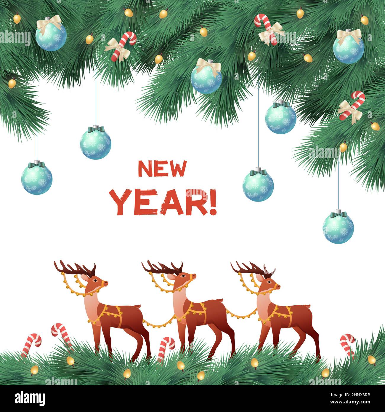 New Year reindeer Christmas background with holiday elements - Vector illustration Stock Photo ...