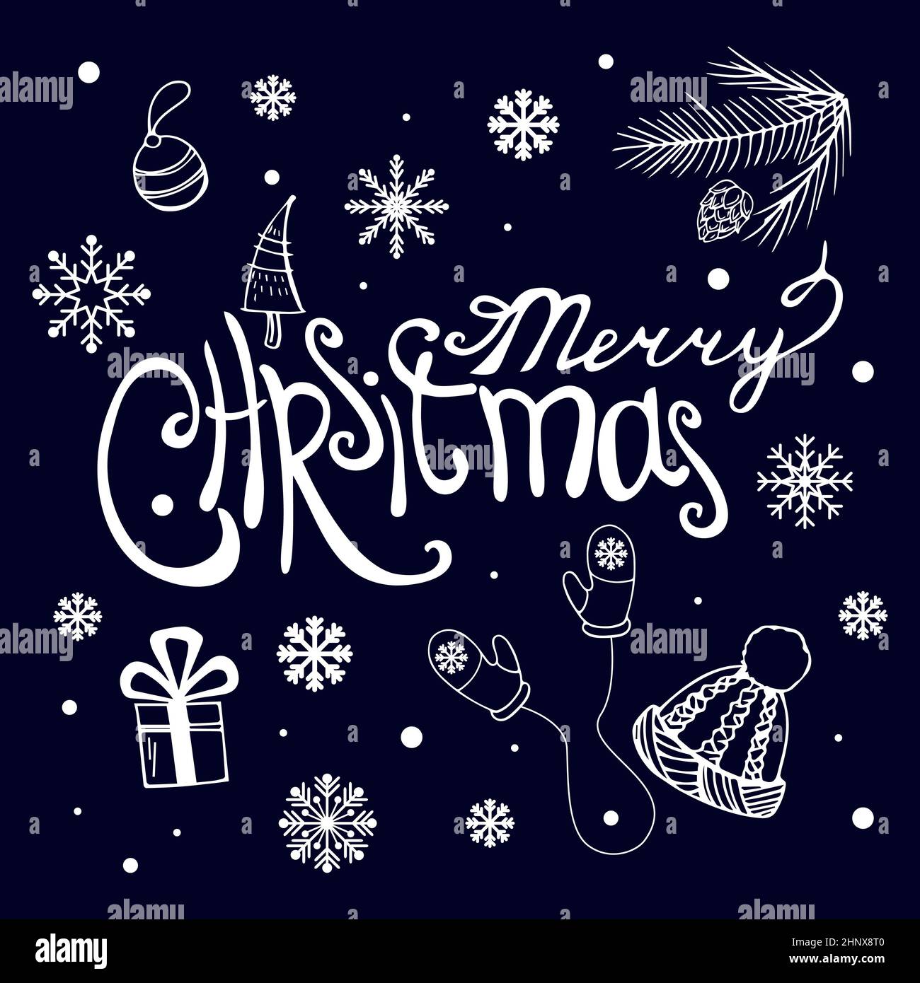 Merry Christmas calligraphy lettering isolated on dark blue web ...